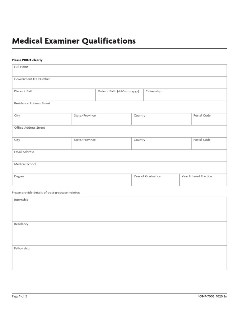 Medical Examiner Qualification Form | PDF | Doctor Of Medicine | Health ...