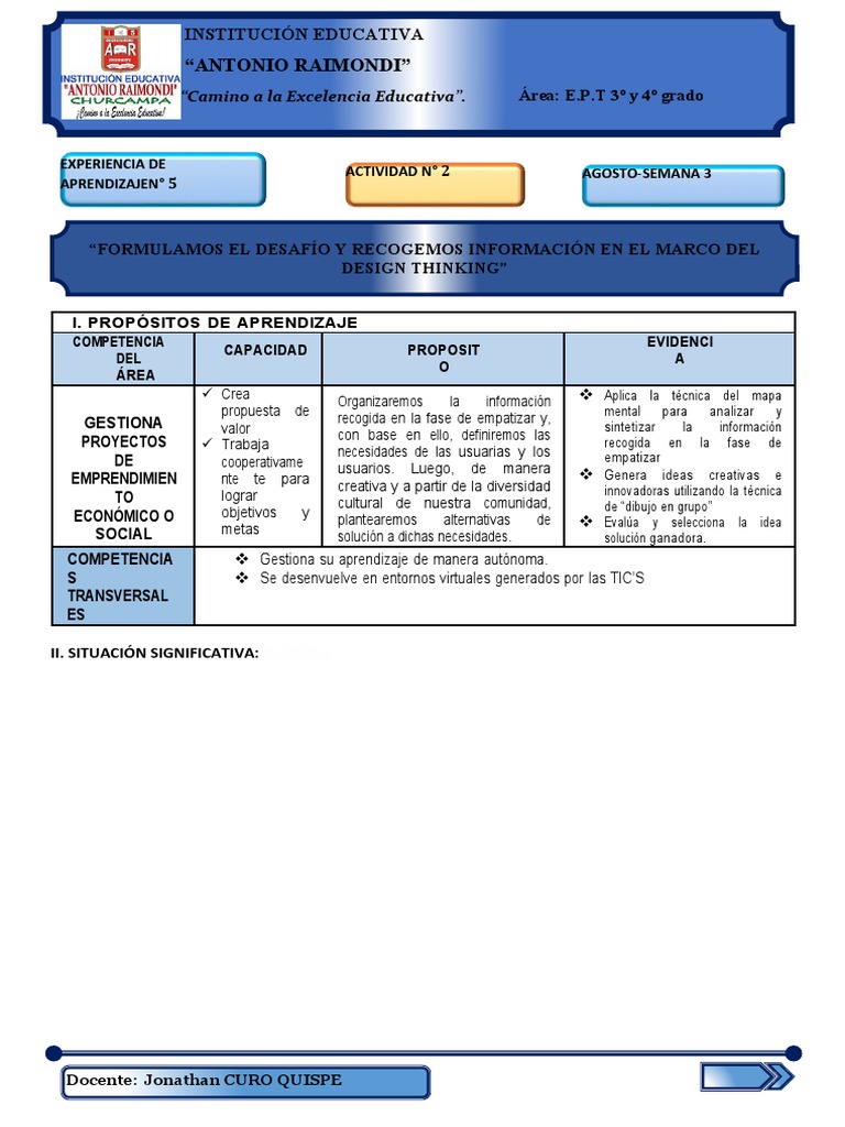 Exp N°5-Ficha 2 - Ept 4 (3ra Sem de Agosto) | PDF | Aprendizaje | Mapa
