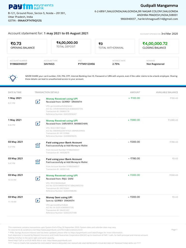 Statement Sep 20 XXXXXXXX0037 | PDF | Financial Transaction | Deposit ...