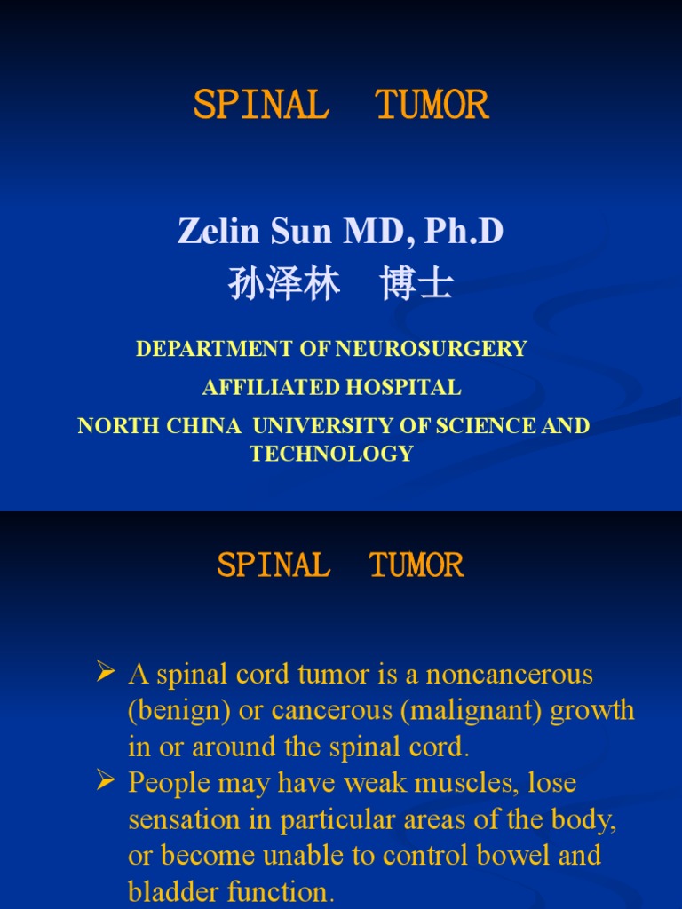 Spinal Tumor: Zelin Sun MD, PH.D | PDF | Epidemiology | Cancer