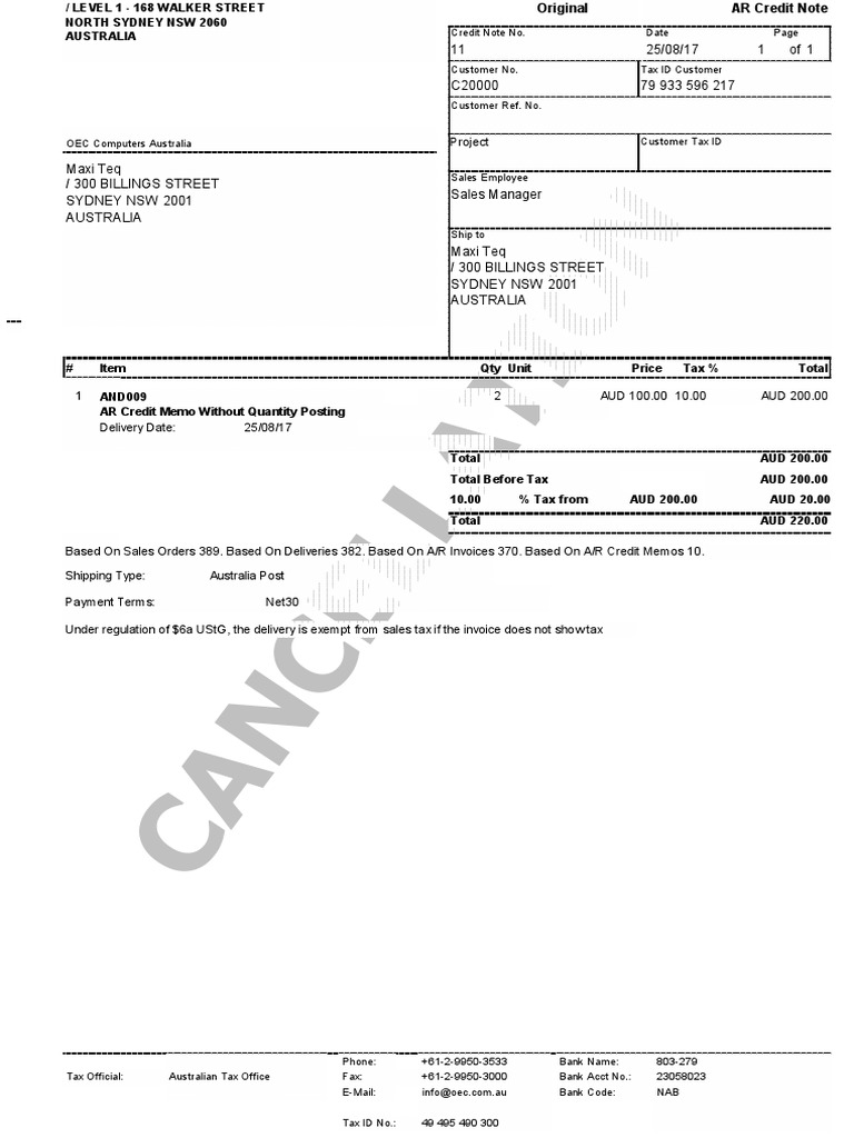 A.R Credit Memo - Layout - Credit Note (DIN) (System) | Download Free ...