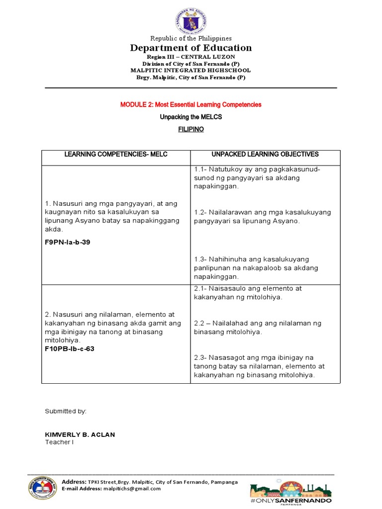 Filipino Unpacking of Melc | PDF