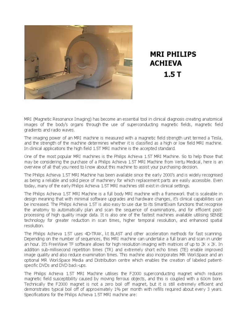 MRI PHILIPS ACHIEVA - Brochure | PDF | Magnetic Resonance Imaging ...