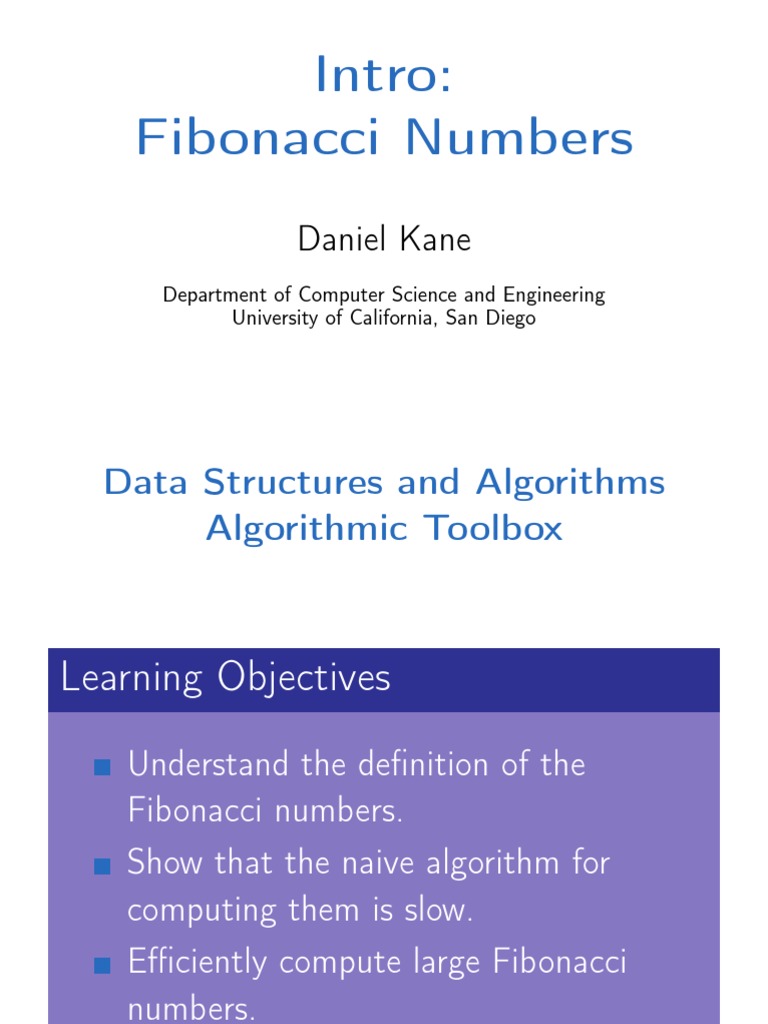 Intro: Fibonacci Numbers: Daniel Kane | PDF | Recursion | Algorithms