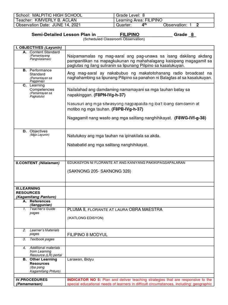 Filipino 8 DLP | PDF