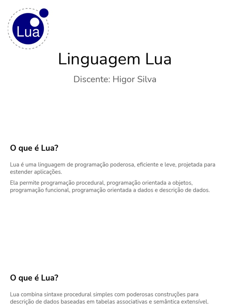 Linguagem Lua | PDF | Programação de computadores | Engenharia de Software