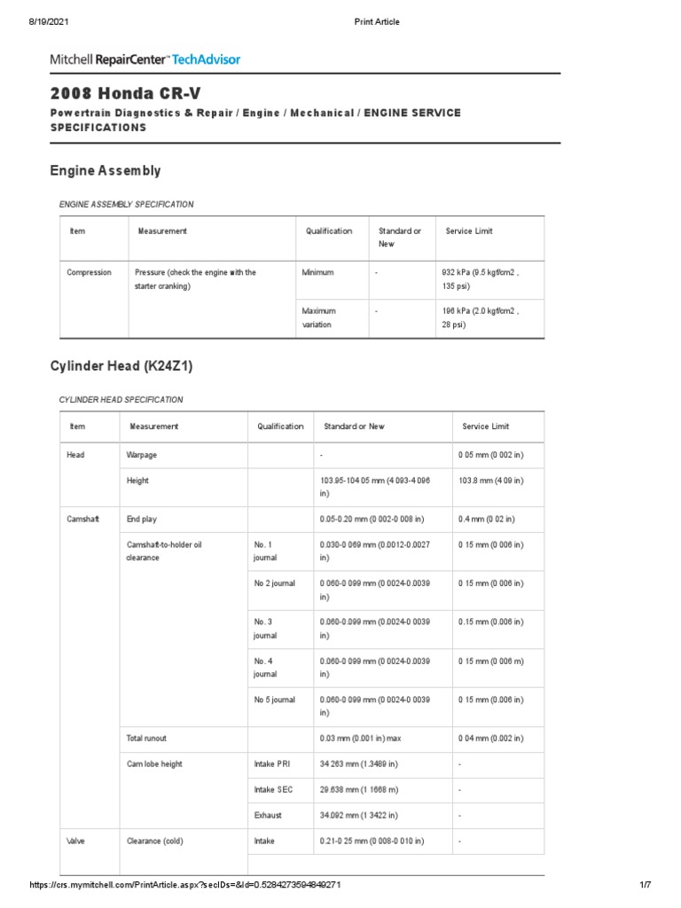 2008 Honda CR-V: Engine Assembly | PDF | Piston | Systems Engineering