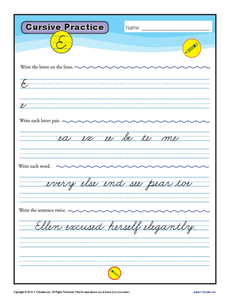 Cursive Practice Page e | PDF | Career & Growth