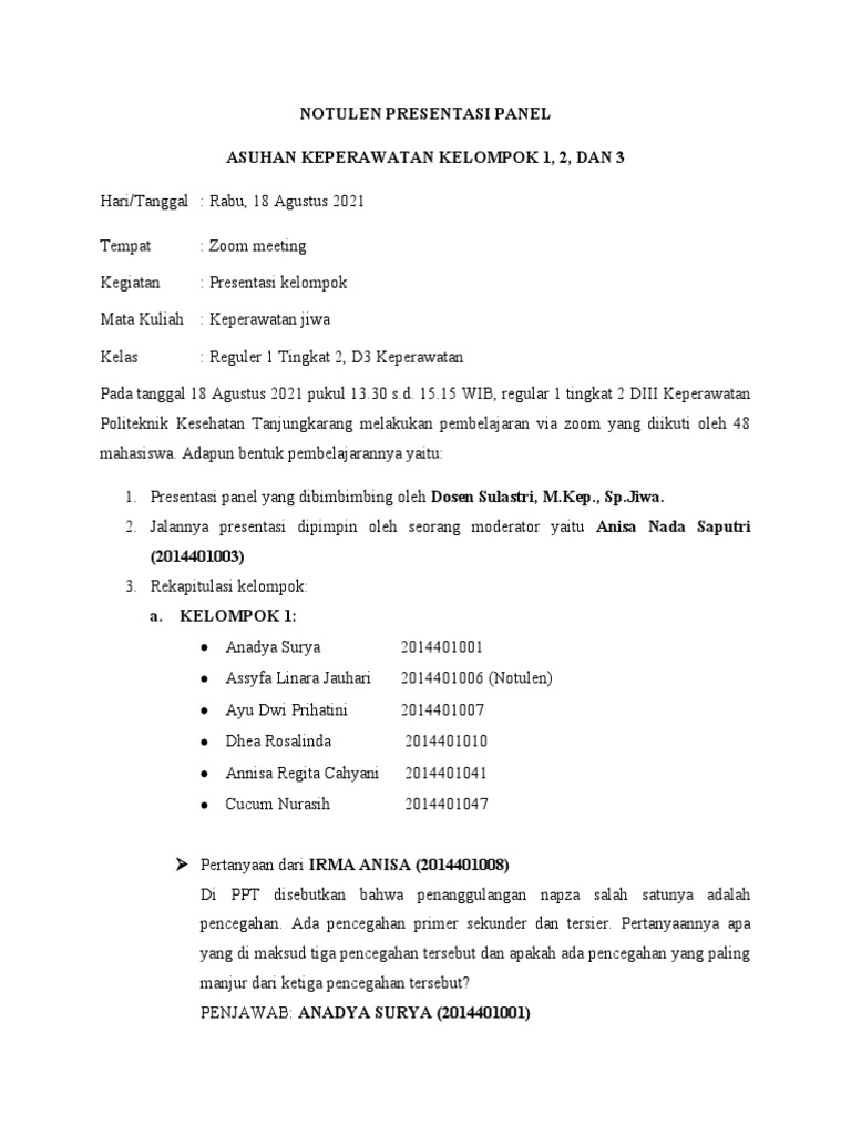 Notulen Presentasi Mahasiswa Keperawatan | PDF | Pengembangan Diri