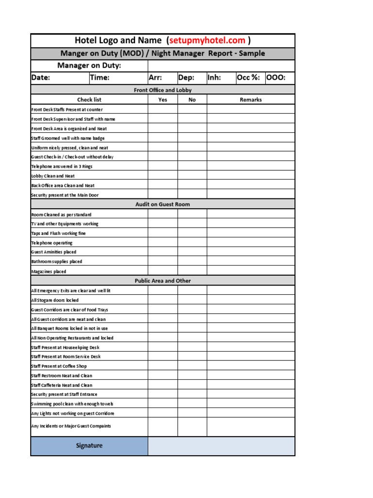 Duty Manager Report | PDF
