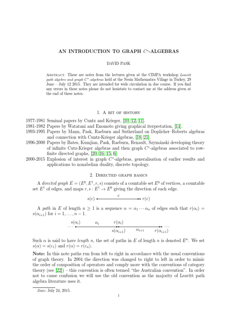 An Introduction To Graph C - Algebras (Ojo) - David Pask | PDF ...