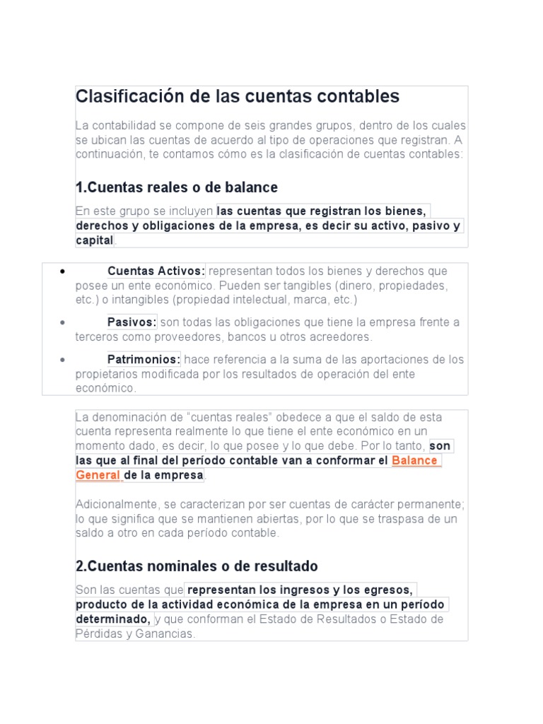 Clasificación de Las Cuentas Contables | PDF | Contabilidad | Business