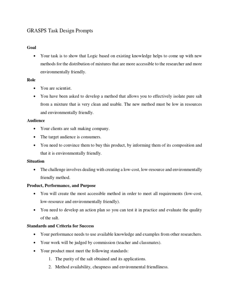 GRASPS Task Design Prompts | PDF
