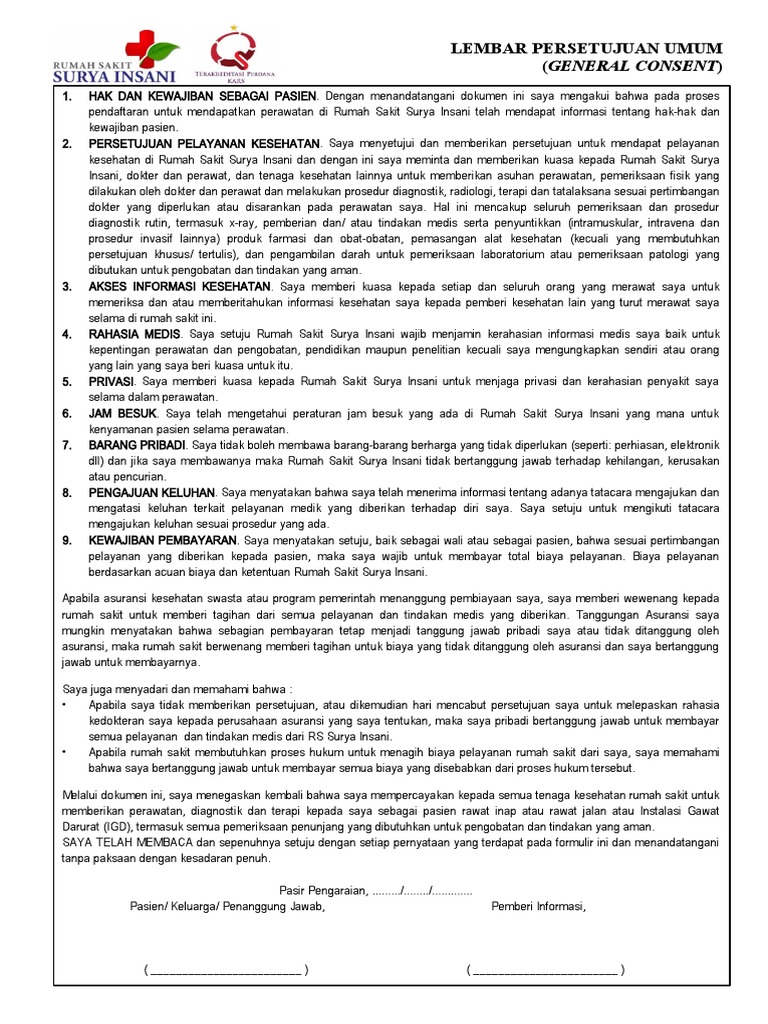 Lembar Persetujuan Umum (General Consent) | PDF