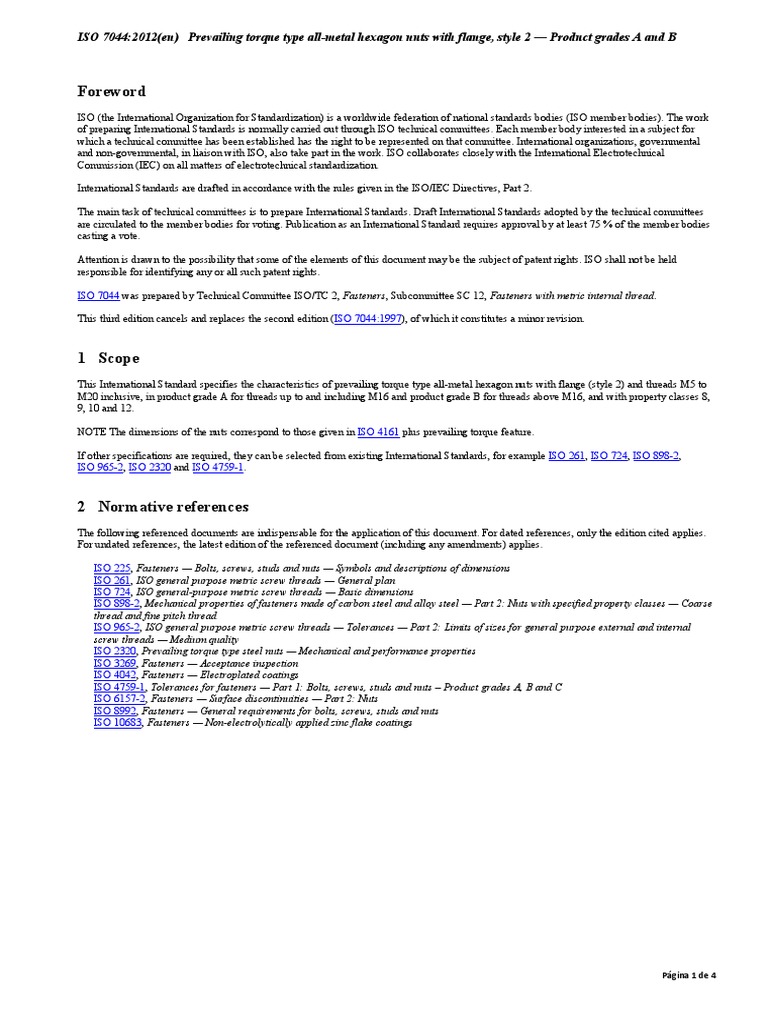 Foreword: ISO 7044:2012 (En) Prevailing Torque Type All-Metal Hexagon ...
