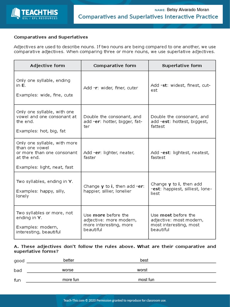 Comparatives and Superlatives Interactive Practice | PDF | Adjective ...