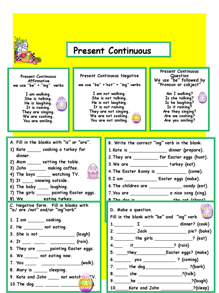 Present Continuous Exercises | PDF | Easter Egg | Linguistics