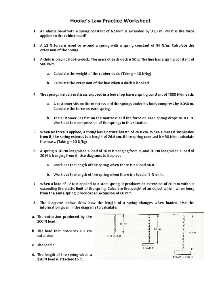 Hooke's Law Practice Worksheet | PDF | Teaching Methods & Materials