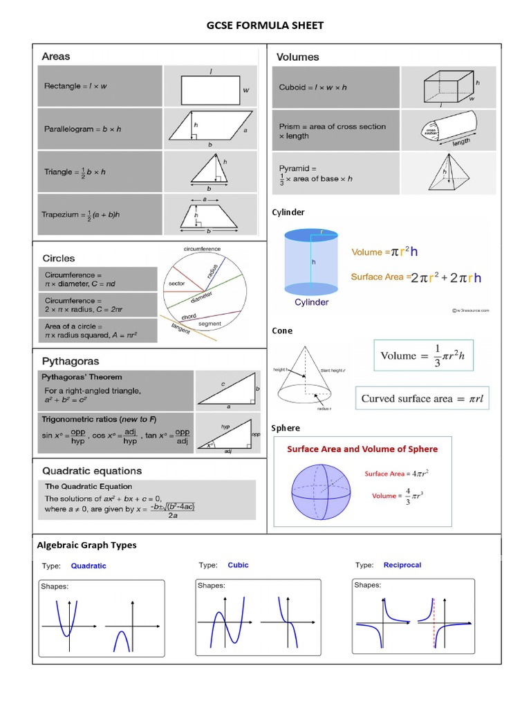 Formula Sheet - Large | PDF | Angle | Sequence