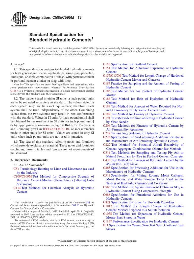 Blended Hydraulic Cements: Standard Specification For | PDF | Cement ...