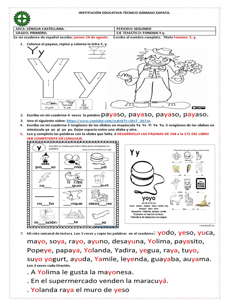 Taller Fonema Y, Y. | PDF