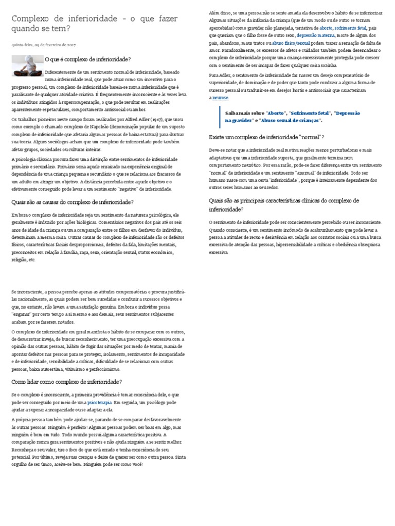 Como superar o complexo de inferioridade | PDF | Psicologia ...