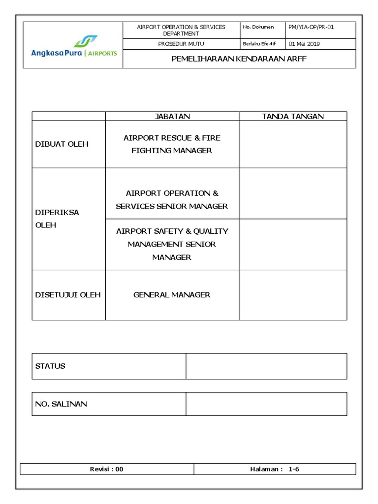 PM YIA PR 01 Prosedur Pemeliharaan Kendaraan PKP PK | PDF
