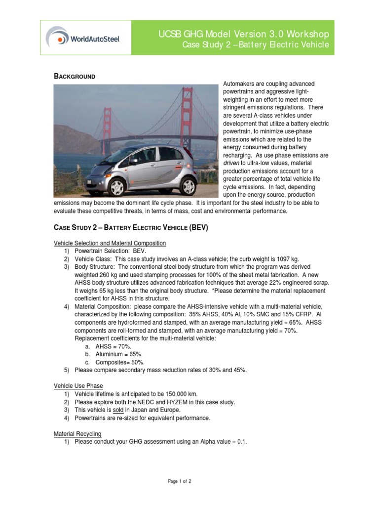 UCSB GHG Model Version 3.0 Workshop: Case Study 2 - Battery Electric ...
