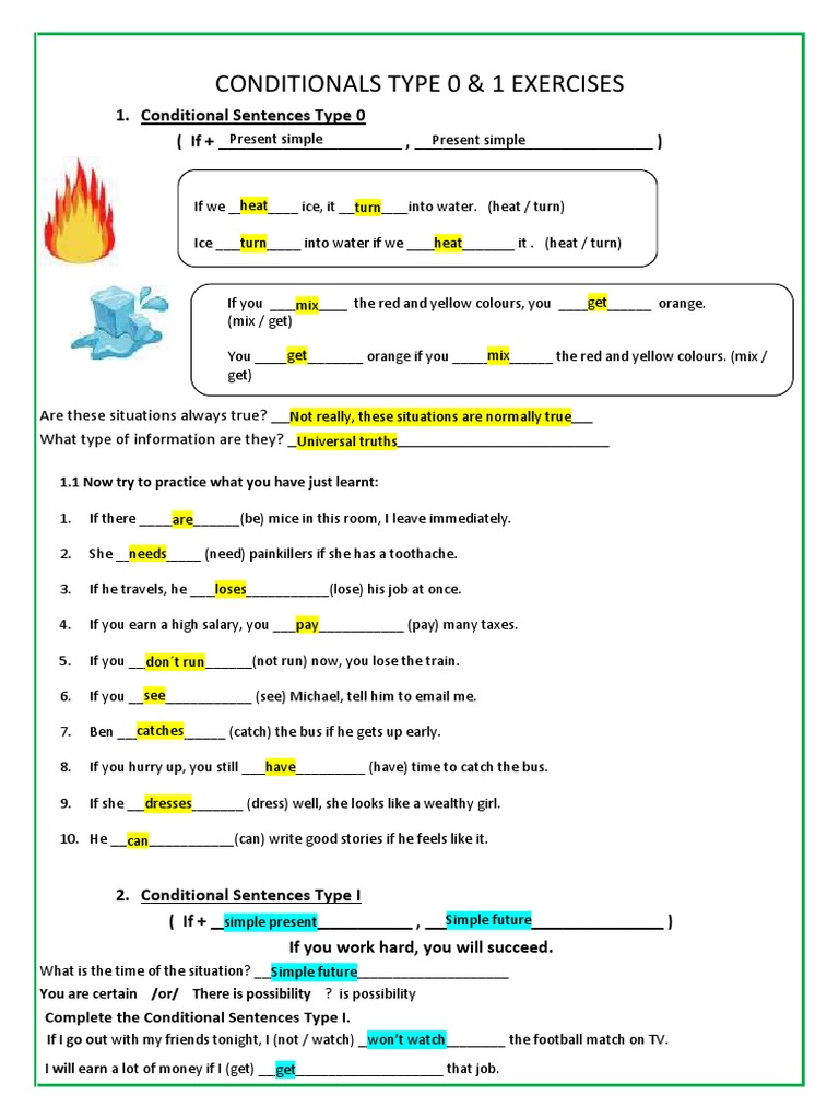 Conditionals Type 0 and 1 Exercises | PDF
