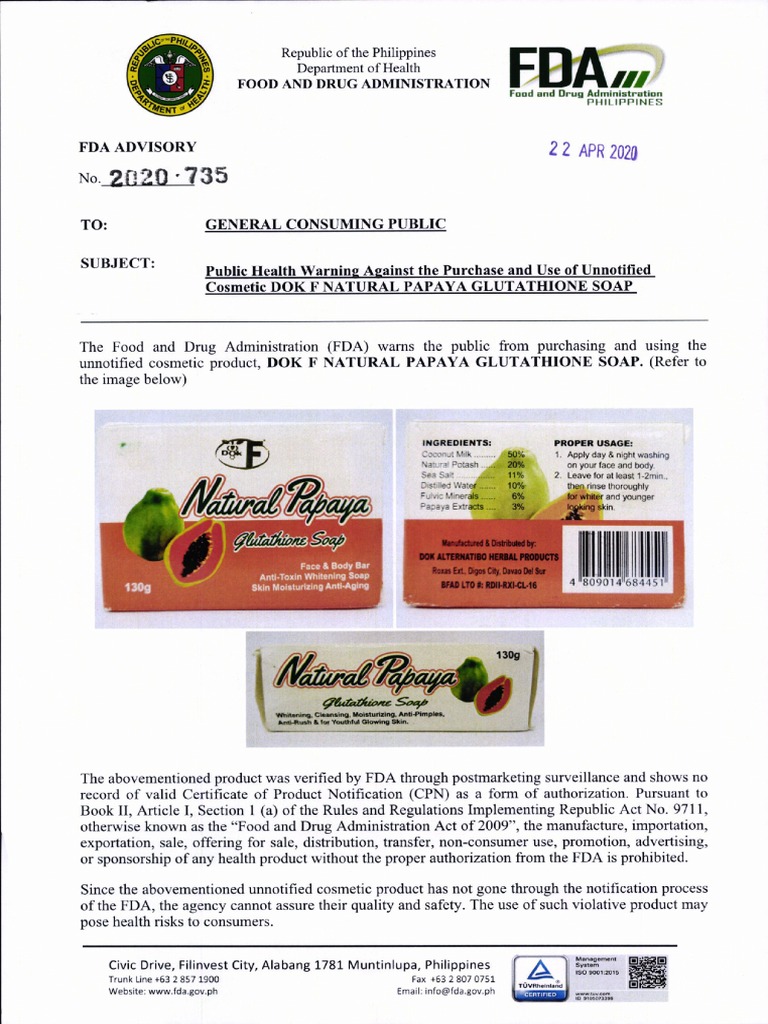 FDA Advisory No.2020 735 | PDF