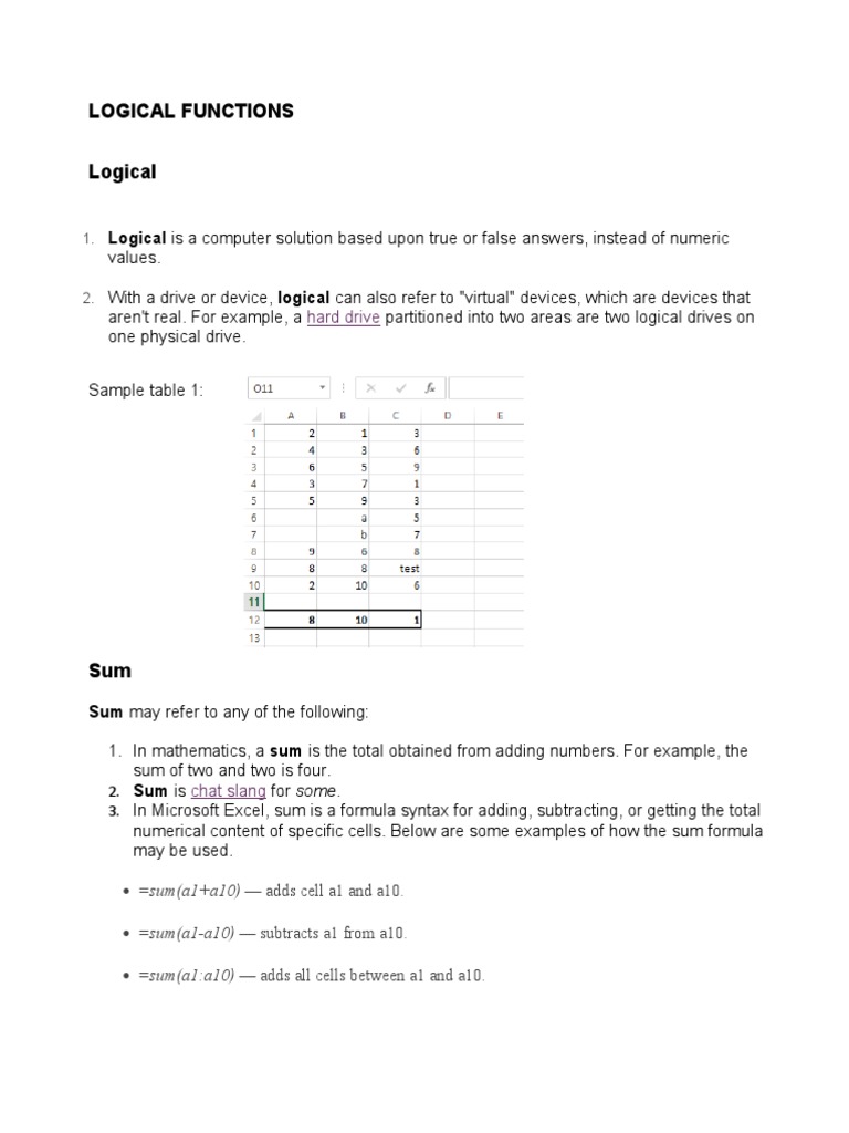 Logical Functions Logical: Logical Is A Computer Solution Based Upon True or False Answers ...