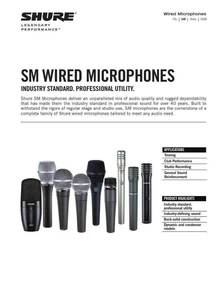 All Shure Mics Data Sheets | PDF | Microphone | Decibel