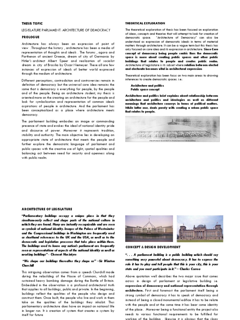 Legislature Parliament Architecture of Democracy | PDF | Design | Concept