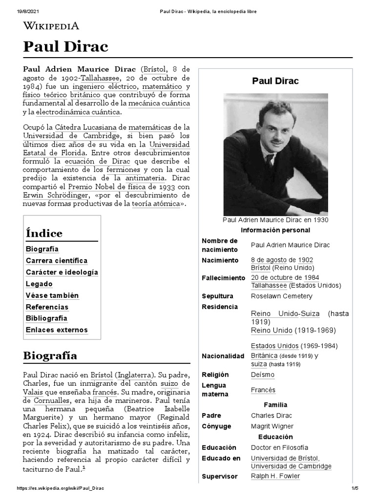 Paul Dirac | PDF | Física Aplicada e Interdisciplinaria | Ciencias fisicas