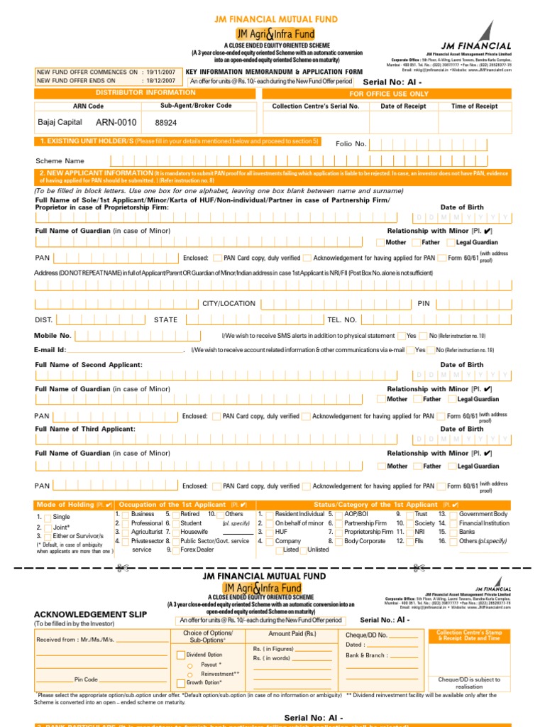 NFO JM Agri & Infra Fund Application Form | PDF | Cheque | Financial ...