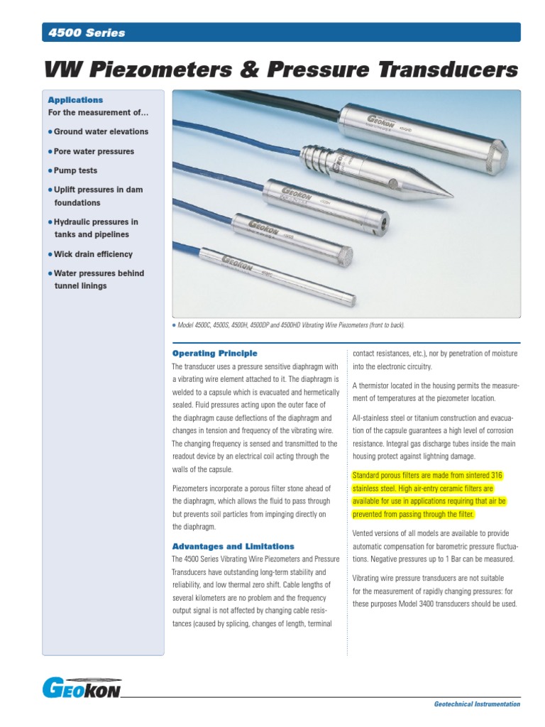 4500S VW Standard Piezometers | PDF | Pipe (Fluid Conveyance) | Pascal ...