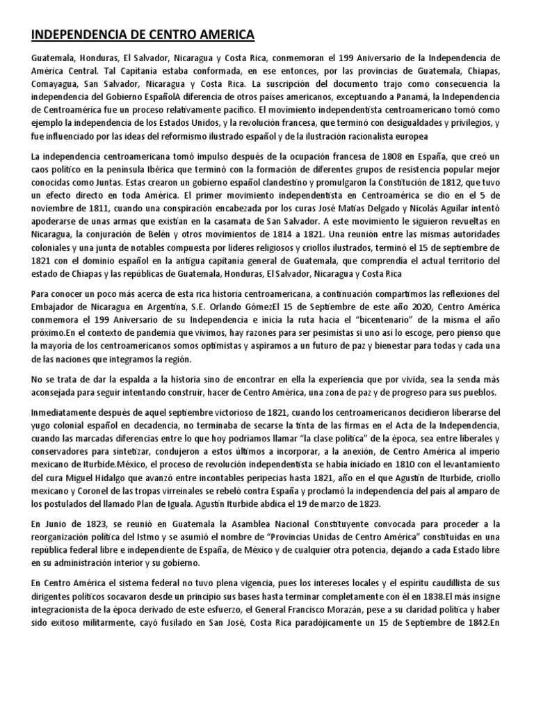 Independencia de Centro America | PDF | América del Norte