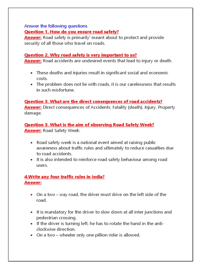 Road Safety Answers 2 | PDF | Road Traffic Safety | Traffic Collision