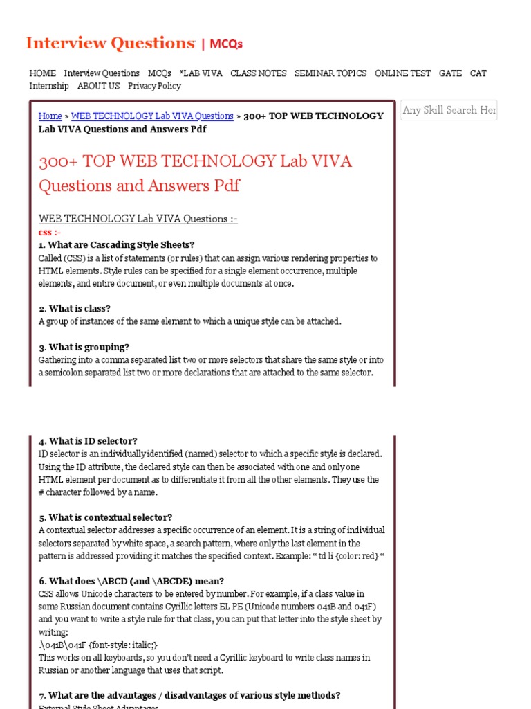 300+ Top Web Technology Lab Viva Questions and Answers PDF | PDF | Html ...