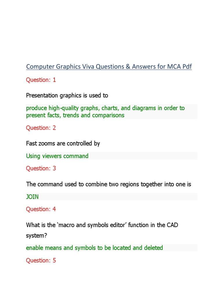 Computer Graphics Viva Questions & Answers For MCA PDF: Presentation ...