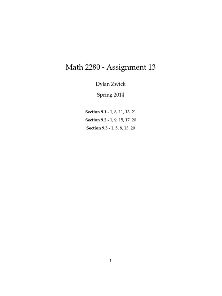 Math 2280 Assignment 13 Dylan Zwick Spring 2014 Pdf Trigonometric Functions Sine