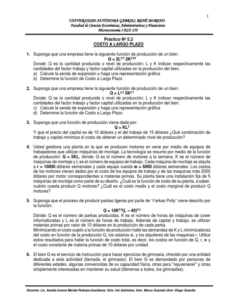 Prác5.2 Costo-Largo Plazo | PDF | Función de producción | Microeconomía