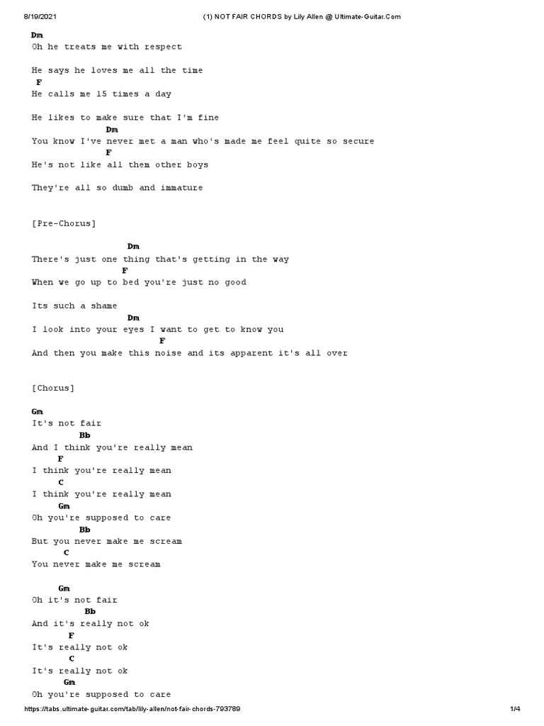 NOT FAIR CHORDS by Lily Allen | PDF | Song Structure | Songs