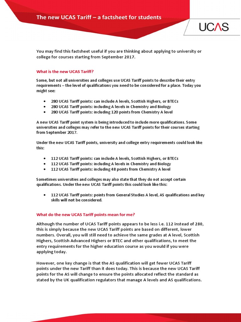 Tariff Factsheet - For Students | PDF | Gce Advanced Level (United ...