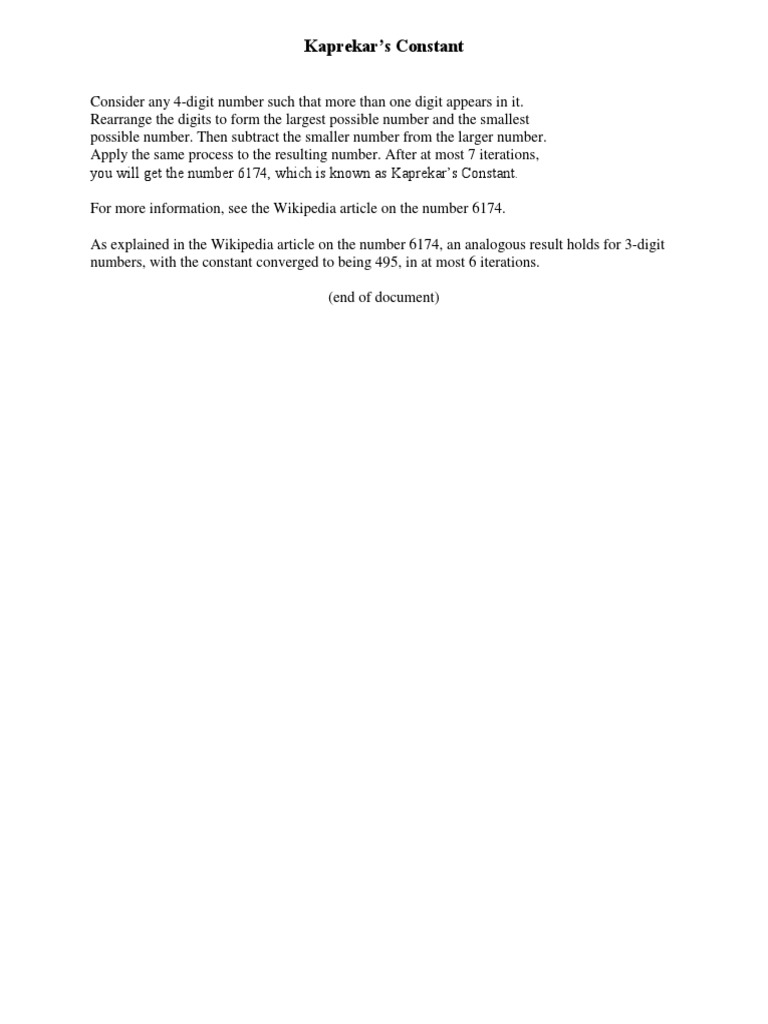 Kaprekar S Constant Pdf