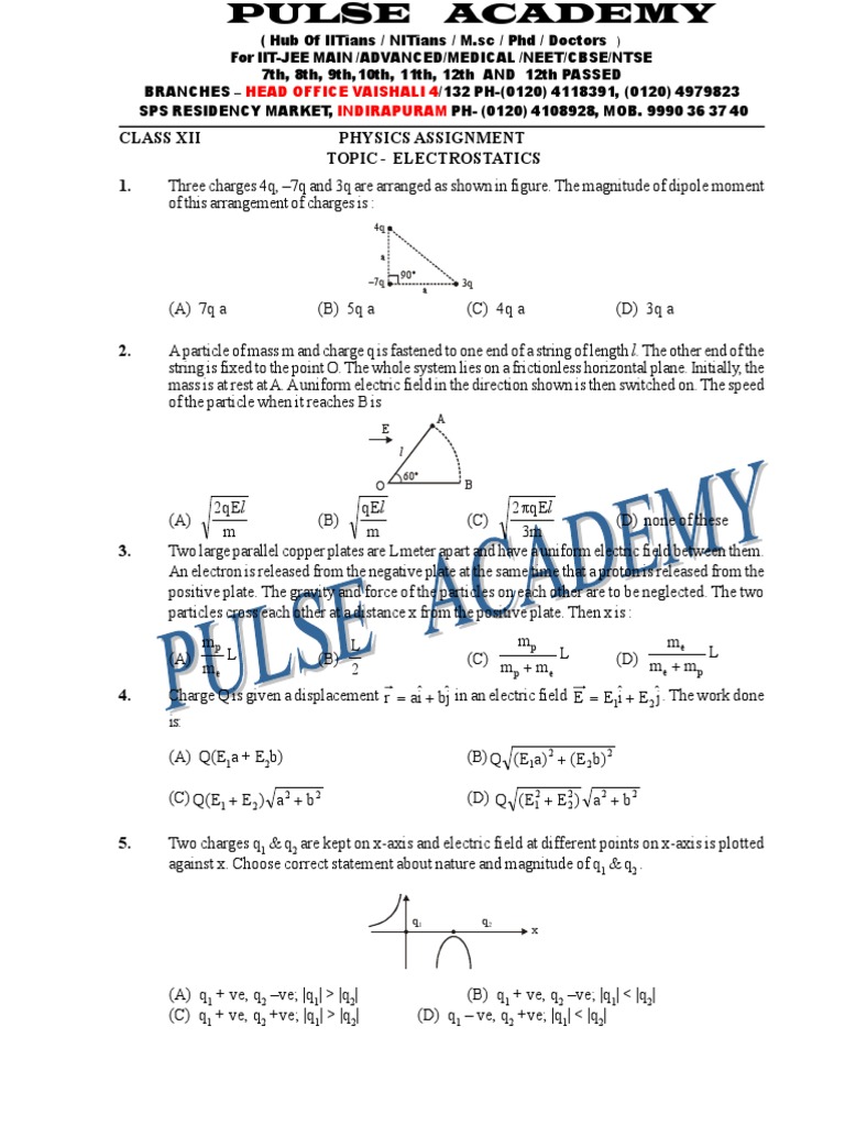 Electrostatics Problems and Solutions | PDF | Electric Field | Rotation Around A Fixed Axis