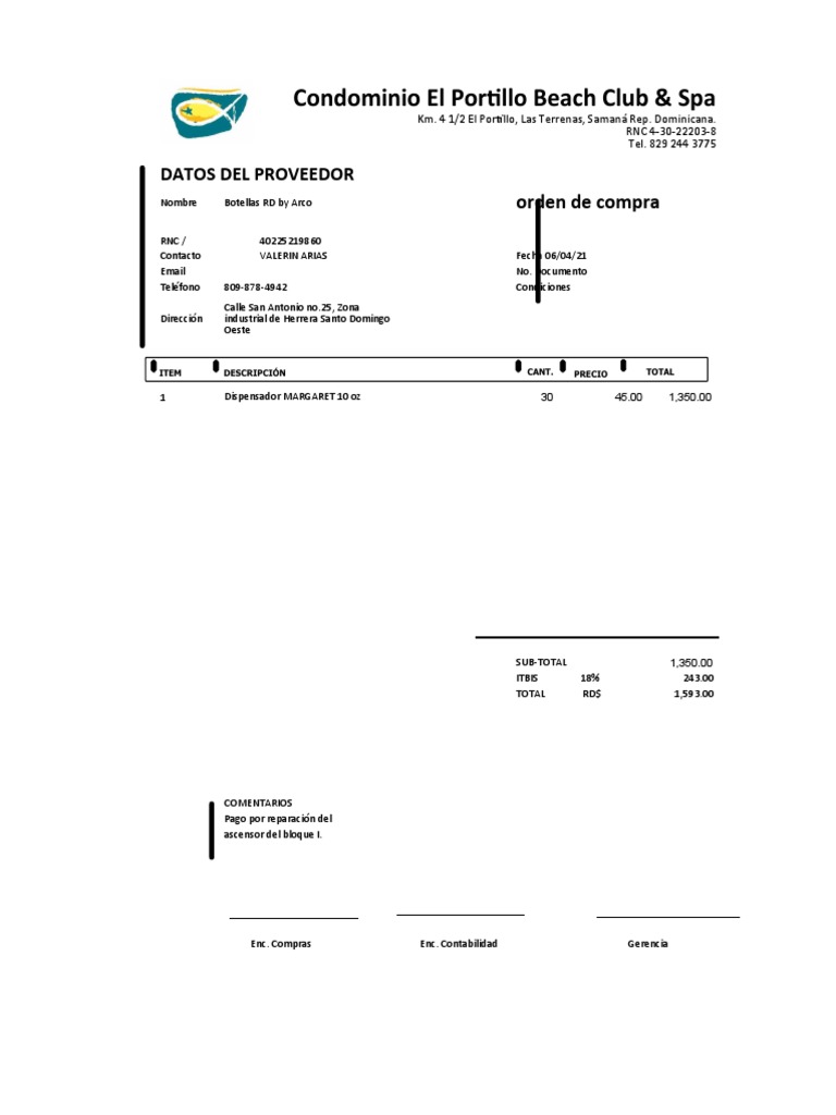Orden de Compra BOTELLAS RD BY ARCO | PDF