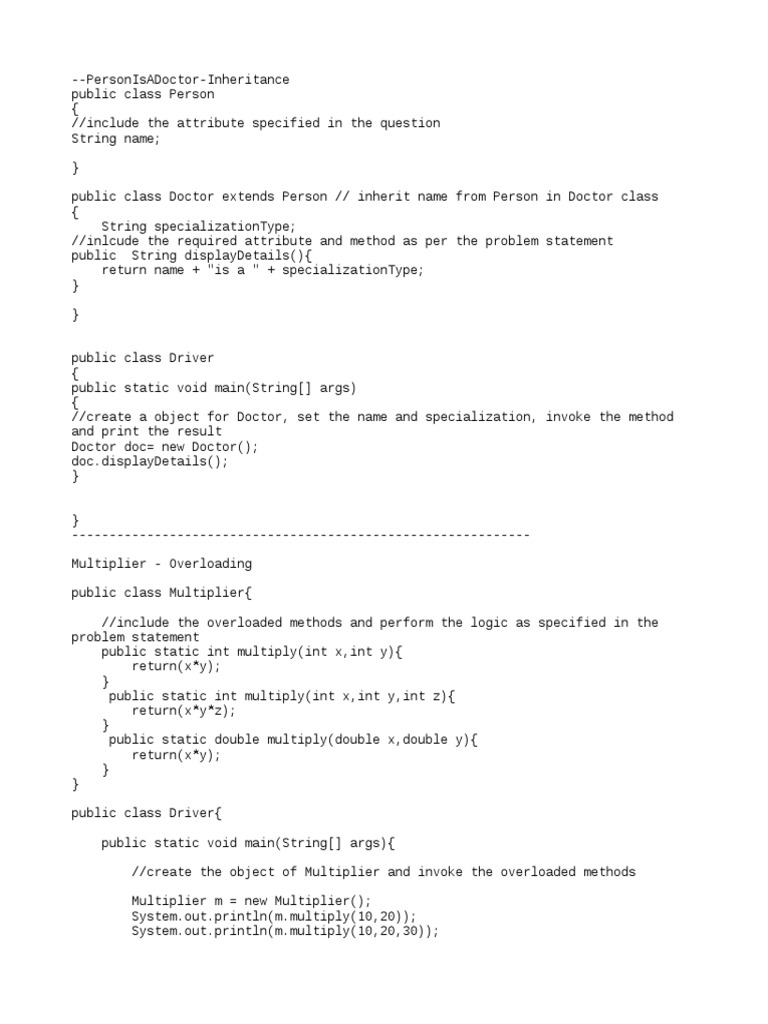 Hands On Inheritance, Polymorphism, Abstract Class, Interface | PDF ...