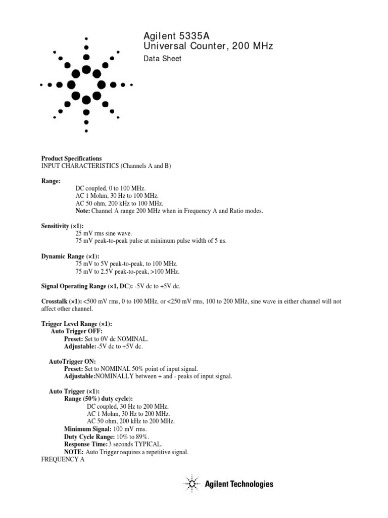 Agilent 5335A Universal Counter, 200 MHZ: Data Sheet | PDF | Frequency ...