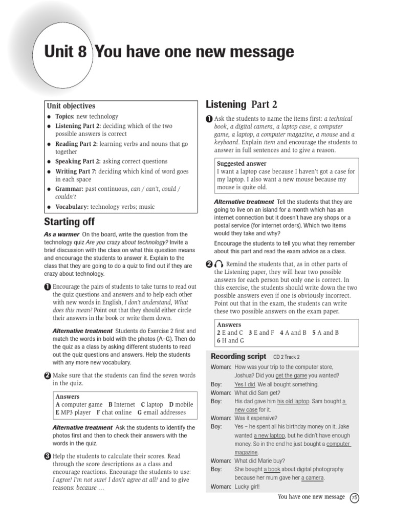 Unit 8 You Have One New Message: Listening | PDF | Question | Sentence ...